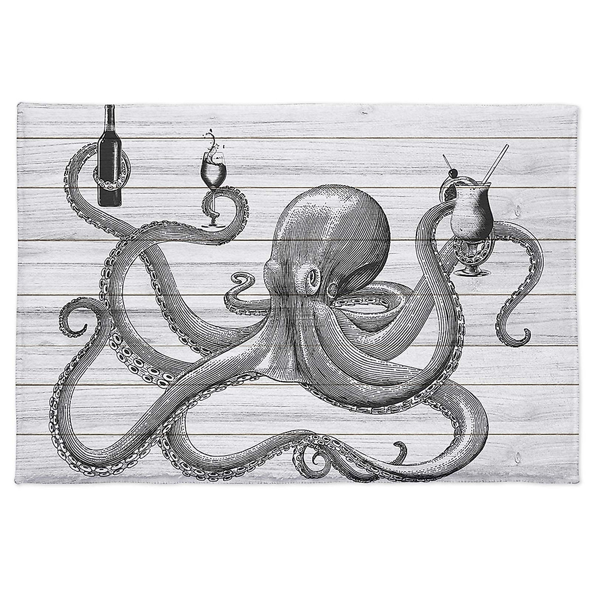 Singingin Bathroom Rugs Bath Mats Octopus with Wine Glass Champagne Microfiber Shag Mat for Shower Room Soft Fluffy Area Rug Non-Slip Runner Carpet Floor Mat for Tub Machine-Washable 16x24in