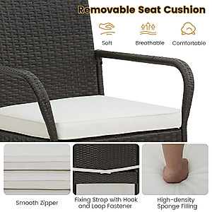 HAPPYGRILL Wicker Bar Stools Set of 4, Bar Chairs with Armrests, Footrests, Seat Cushions, Outdoor High Back Bar Stools for Patio Balcony Poolside