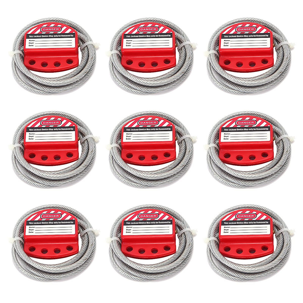 Lockout Tagout Cable Lock 9 PCS Adjustable Loto Steel Cable with Vinyl Coated,1/4" Diameter, 6' Length,for Alamanda Lock Out Tag Out Station Kit