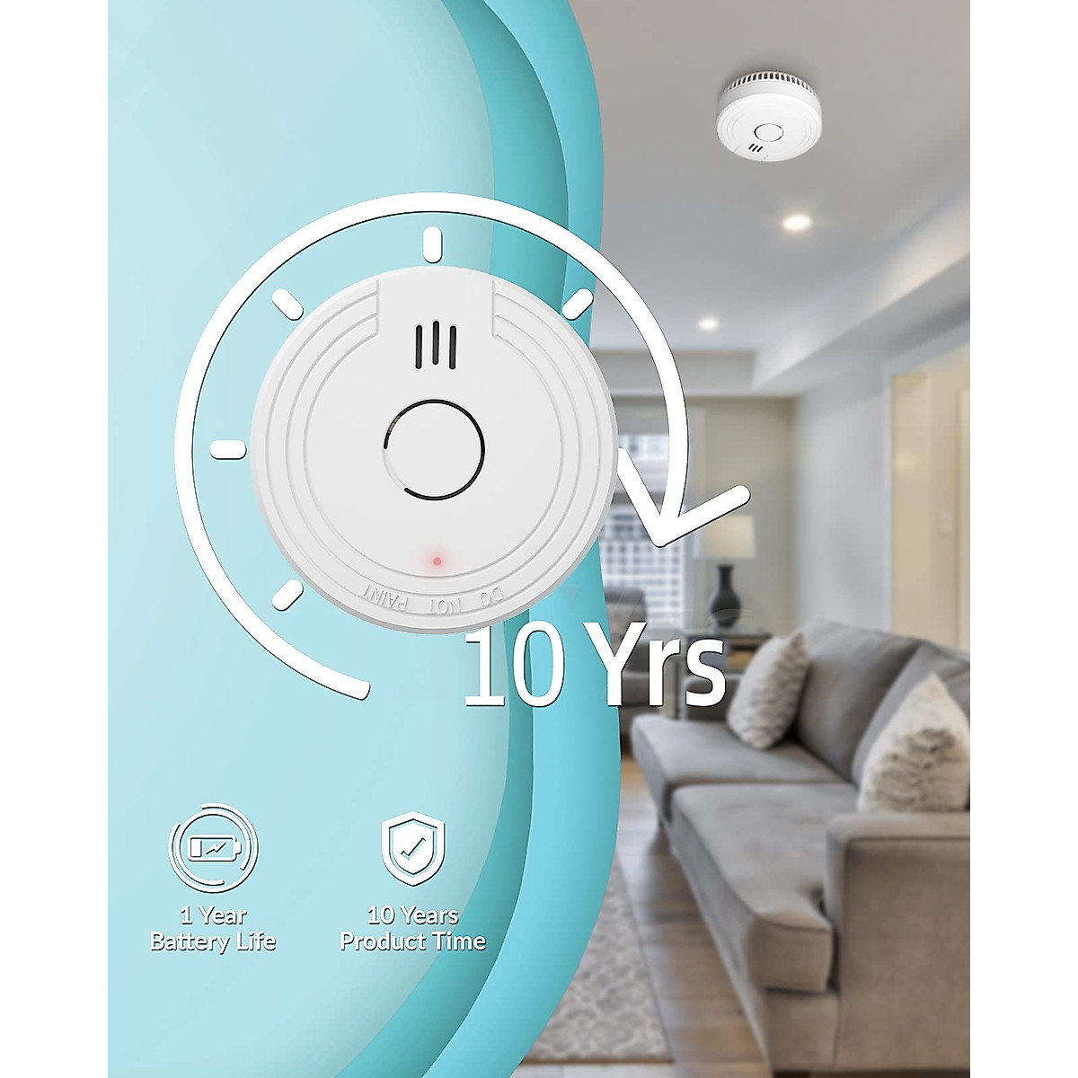 Ecoey Smoke Alarm Fire Detector, Battery Included Photoelectric Smoke Detector with Test Button and Low Battery Signal, Small Fire Alarm for Home, Bedroom FJ136GB, 6 Packs