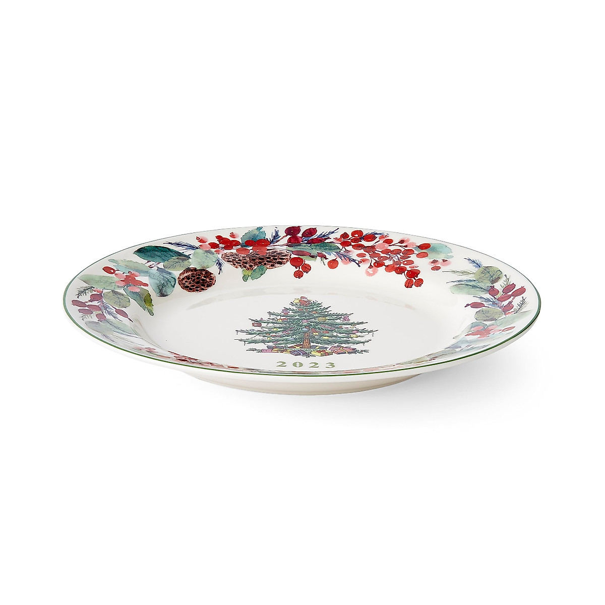 Spode Christmas Tree Collector's Plate, 8-Inch Porcelain Dinner & Appetizer Plate, Holiday-Themed Serving Plate, Microwave & Dishwasher Safe, Festive Collectible Seasonal Dining Plate