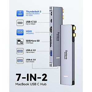 USB C Adapter HDMI Hub for MacBook Pro/Air M1 M2 2023 2022 2021 13"15"16",Mac USB Adapter 7-in-2, MacBook Accessories with HDMI,Thunderbolt 3, USB C and 2 USB A 3.0 Data Ports, SD&microSD Card Reader