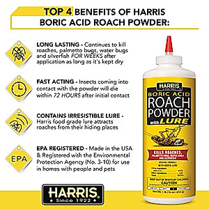 HARRIS Boric Acid Roach and Silverfish Killer Powder w/Lure (16oz)