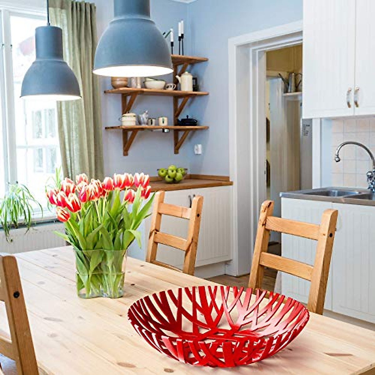 Mueller Fruit Basket, European Fruit Bowl, Fruit and Vegetables Holder for Counters, Kitchen, Countertop, Home Decor, High-end Look, Red