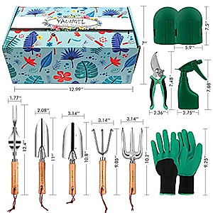 YAUNGEL Garden Tools Set, Gardening Tools Heavy Duty Stainless Steel Garden Supplies Hand Tools with Wooden Handle, Storage Tote Bag, Gardening Gifts for Women and Men, for Mom