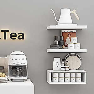 TEPLEDGE Floating Shelves Set of 3, Modern Bathroom Shelves Over Toilet with Paper Storage Rack, Wall Mounted Shelves for Kitchen, Bedroom, White