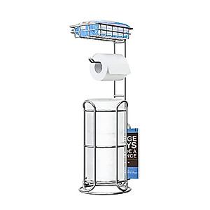 Mega Roll Toilet Paper Holder Stainless Steel Bathroom Tissue Holder Stand TP Dispenser with Phone/Wipe Shelf & Magazine Rack Free Standing-Chrome
