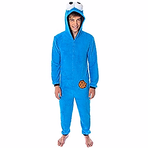 Sesame Street Adult Unisex Cookie Monster Costume Sherpa One-Piece Union Suit Pajama Onesie For Men And Women (SM/MD)