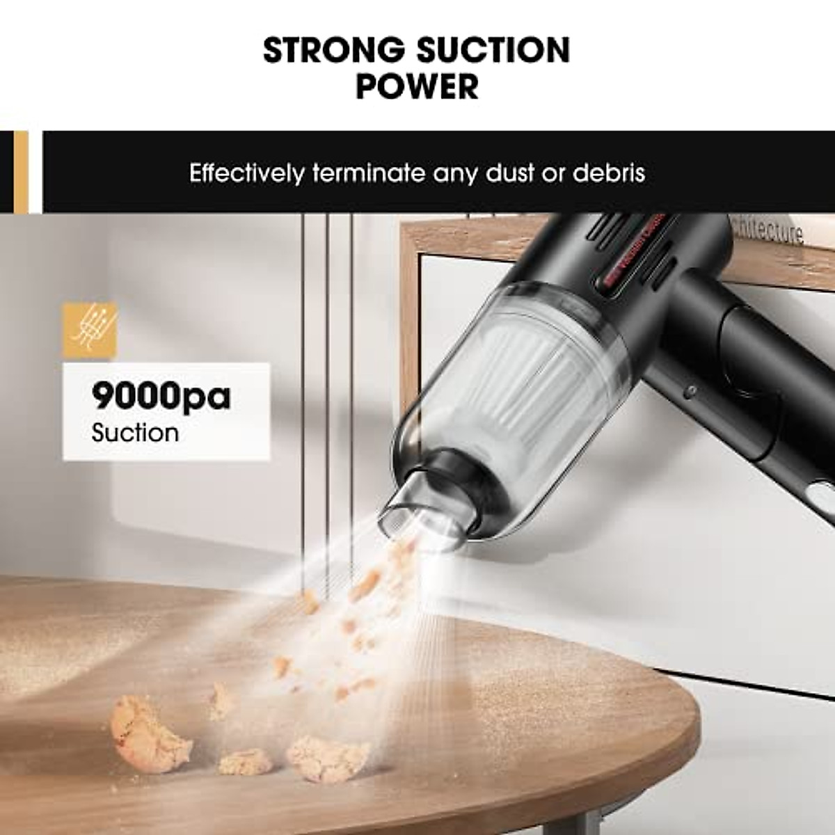 Alltope Car Vacuum Cleaner 9000Pa Powerful Suction, Cordless Handheld Car Vacuum Cleaner with Filter, 3 in 1 Car Vacuum Cleaner Foldable Rechargeable for Car Home Pet Hair Cleaning