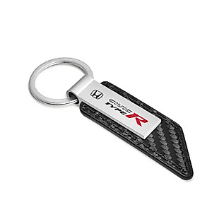 iPick Image Compatible with Honda Civic Type-R Carbon Fiber Texture Black PU Leather Strap Key Chain