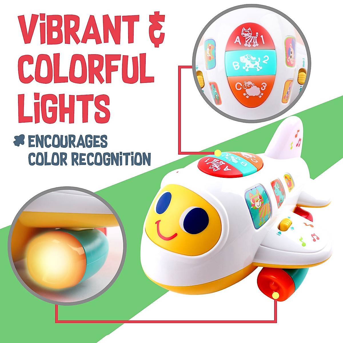 CoolToys My First Plane Airplane Toy for Toddlers and Babies for Learning Letters, Numbers and Colors - Lights Up, Sings, and Moves Around