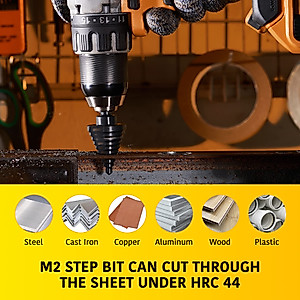 Anfrere 5PCS M2 Step Bits Set, 50 Sizes M2 HSS Step Drill Bits, 1/8"-1-3/8" Unibit Drill Bits Set for Sheet Steel Metal with Storage Case, Multiple Hole Stepped Up Bits Home Tools, 1016