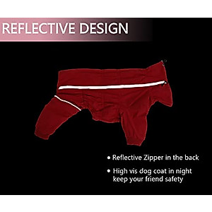 Geyecete Dog Zip Up Dog Coat with Legs Comfort-Waterproof Jacket Reflective Safety,Elasticity Pet Jacket for Large Medium and Small Dogs Puppy Four Legs-Red-XL