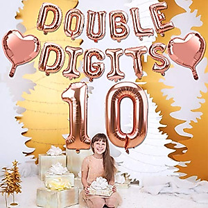 Luxiocio Double Digits Birthday Decorations, Happy 10th Birthday Balloons Banner for Girls, Rose Gold Double Digits 10 Year Old Birthday Party Supplies