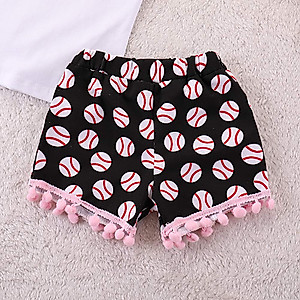 Toddler Baby Girl Summer Outfits Baseball Sister Print T-Shirts Tops + Tassel Shorts Two Piece Clothes Set