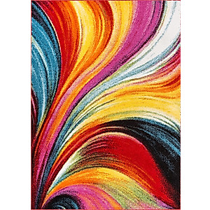 Treehouse Bohemian Patchwork Multi Pink Red Yellow Blue Orange Green Black Oriental Damask (5'3" x 7'3") Area Rug Thick Soft Plush Shed Free Easy Clean Stain Resistant