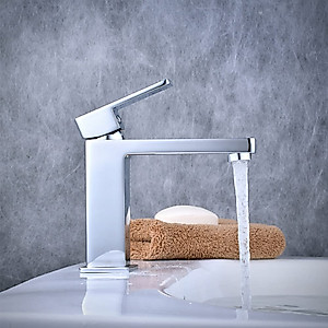 Single Hole Bathroom Faucet Chrome, NEWRAIN Single Handle Brass Sink Faucet Bathroom Single Hole with Pop Up Sink Drain Assembly and Water Faucet Supply Lines