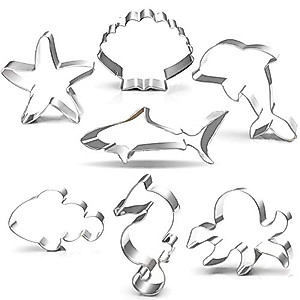 LUBTOSMN Under the Sea Creatures Cookie Cutter Set-3 inches-7 Piece-Shark, Seastar, Seashell, Seahorse, Whale, Octopus, Fish Cookie Cutters Molds for Kids Birthday Party Supplies Favors.