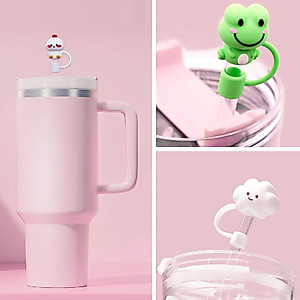 Rejoywor 8Pcs Cute Straw Cover for Stanley Cup, 10mm 0.4in Silicone Stanley 30&40 Oz Tumbler Accessories Straw Covers Topper, Animal&Cloud&Flower Shape, Straw Protectors, Straw Lid for 10mm Straws