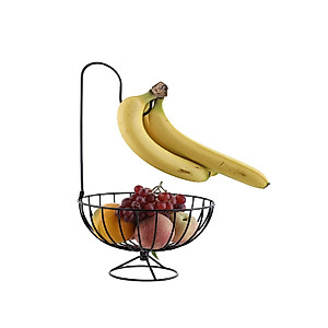 Simple Black Fruit Basket With Banana Hanger,Fruit Basket Bowl With Banana Tree Holder
