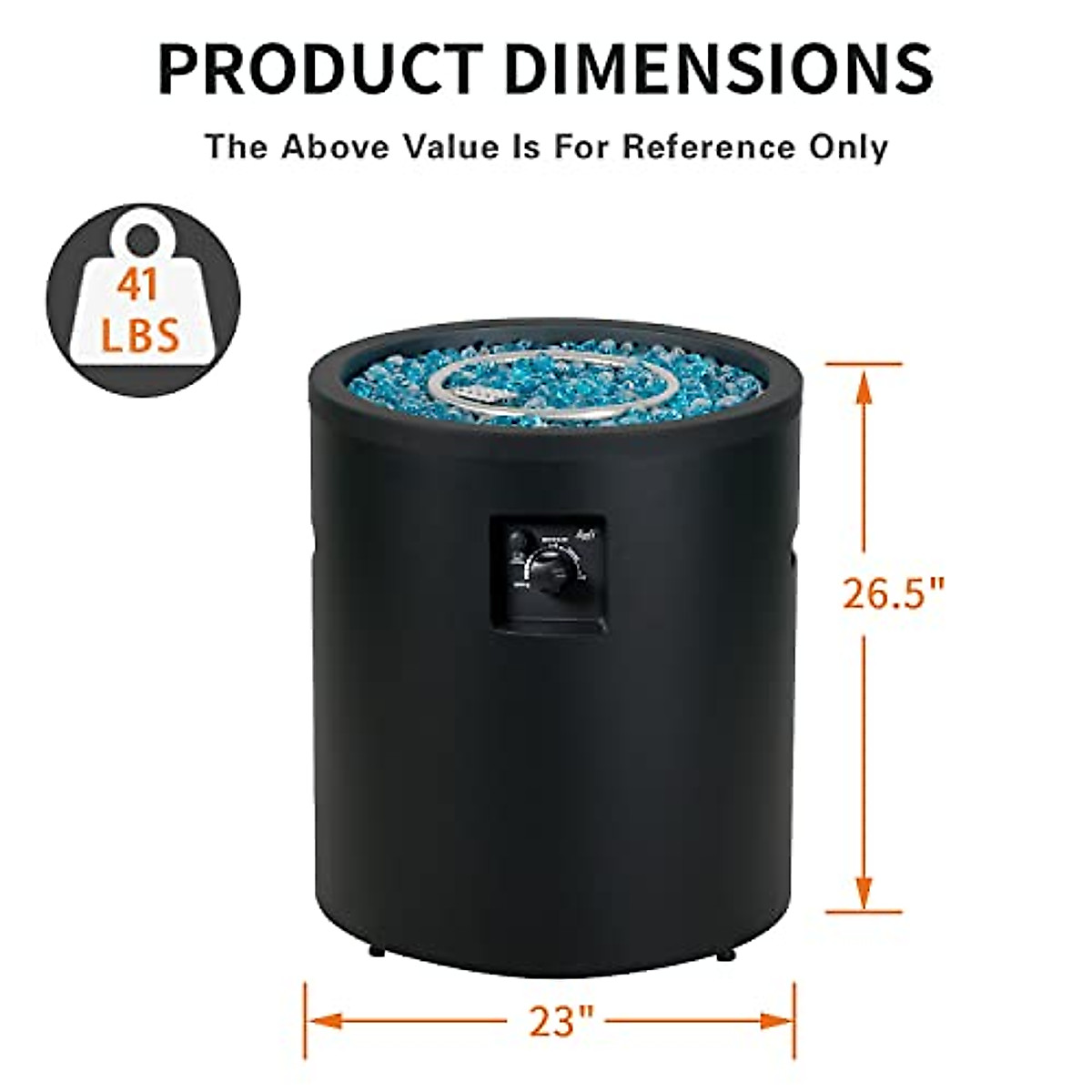 BALI OUTDOORS 23 inch Propane Gas Fire Pits, 50,000 BTU Round Gas Fire Pit with Fire Glass, Column Fire Bowl for Outdoor, Garden, Patio, Backyard