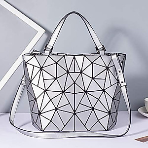 Geometric Luminous Purses and Handbags Holographic Reflective Crossbody Bag Wallet Flash Rainbow Tote Silver