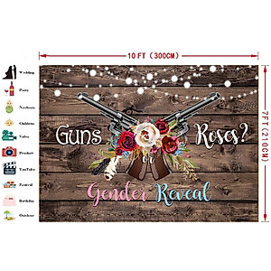 Lofaris Guns or Roses Gender Reveal Backdrop Rustic Wooden Photography Background Shining Lights He or She Boy or Girl Baby Shower Party Newborn Banner Decorations Supplies Photo Booth Props 10x7ft