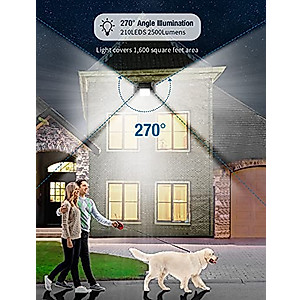 Outdoor Solar Powered Flood Lights with Movement Detection, 210 LED 2500LM 6500K, IP65 All-Weather Resistance, 3 Adjustable Heads, 270° Wide Angle, Light for Garage Patio Porch Garden Yard - 2 Pcs