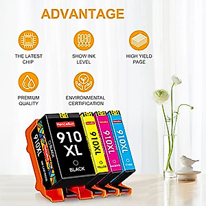 HenceBuy Compatible for HP 910 Ink Cartridges Replacement for HP 910 910 XL Ink Compatible with OfficeJet 8025e 8035e 8025 8035 8028e 8020 8022 8028 8015 for HP 910XL Ink Cartridges (4 Pack)