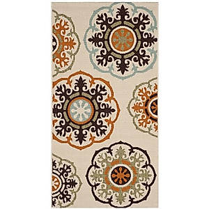SAFAVIEH Veranda Collection Accent Rug - 2'7" x 5', Cream & Terracotta, Floral Design, Non-Shedding & Easy Care, Indoor/Outdoor & Washable-Ideal for Patio, Backyard, Mudroom (VER002-0715)