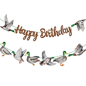 Mallard Duck Happy Birthday Banners Duck Hunting Birthday Decorations Mallard Duck Birthday Party Banner Hunting Theme Birthday Decor for Lucky Duck Baby Shower Supplies