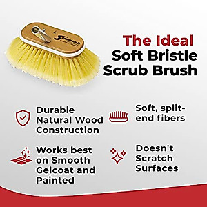 Shurhold 960 6 Inch Soft Bristle Brush, Deck Brush with Soft Yellow Polystyrene Bristles