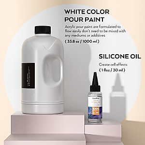 Nicpro Titanium White Color Acrylic Pour Paint, 32 Ounce Pre-Mixed Pouring Paint Supplies with Silicone Pour Oil & Gloves for Canvas, Rock, Wood Cell Creation Flow DIY Art Painting, Ready to Pour