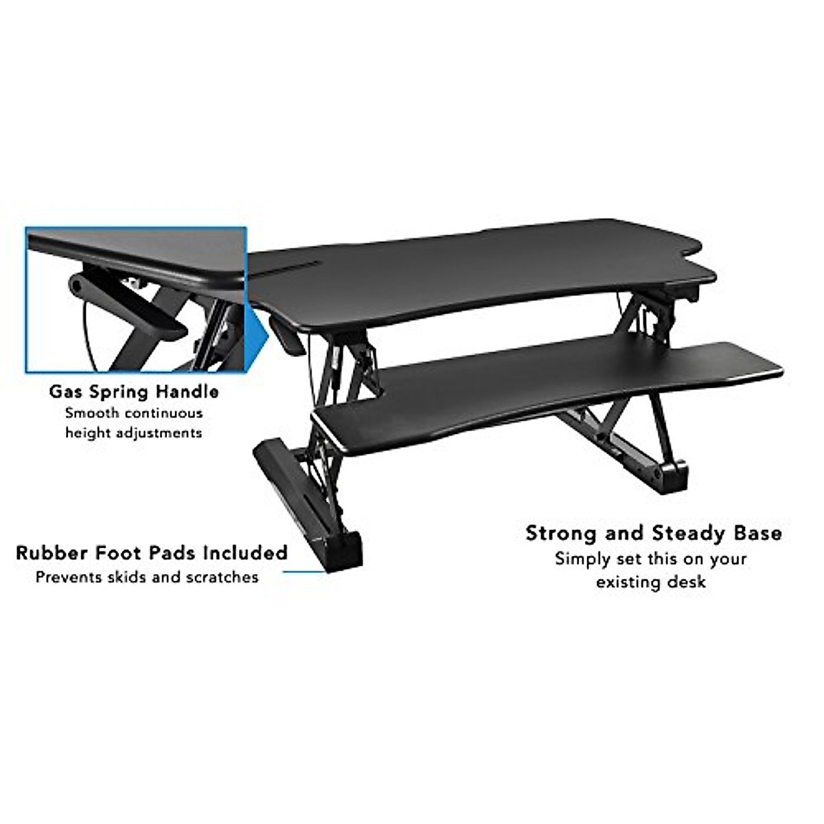 Mount-It! Height Adjustable Standing Desk Converter | 48” Wide Tabletop Sit Stand Desk Riser with Gas Spring | Stand Up Computer Workstation Fits Dual Monitors | Black | MI-7925