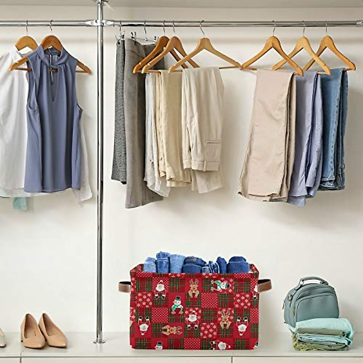 senya Christmas Basket, Large Foldable Christma Storage Basket with Handles Christmas Snowman Santa Snowflake Fabric Collapsible Storage Bins Organizer Bag for Toy Storage