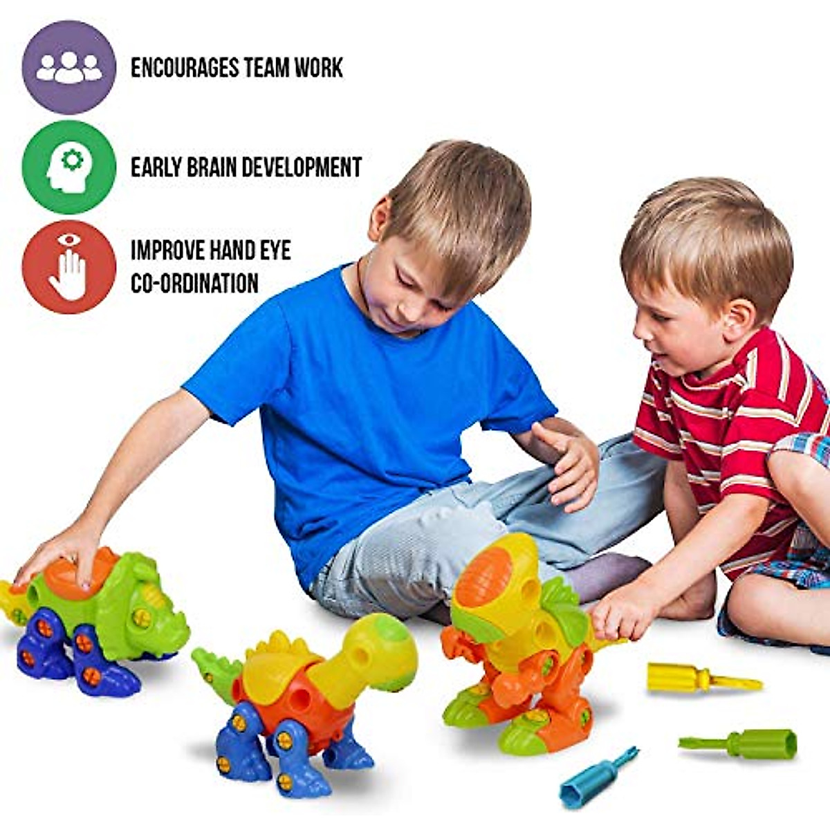Dinosaur Building Toy Set for Kids - STEM Take Apart Construction Toys Include Build a Dino Construct & Play Kit, Storage Bag, & Coloring Book - Educational Toys, Birthday Party Toy Dinosaurs