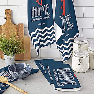 Big buy store Hope Achor Kitchen Dish Towels, Soft Lightweight Microfiber Absorbent Decorative Hand Towel Whte Navy Blue Chevron Zig Zag Tea Towel Guest Towel for Kitchen Bathroom 18x28in