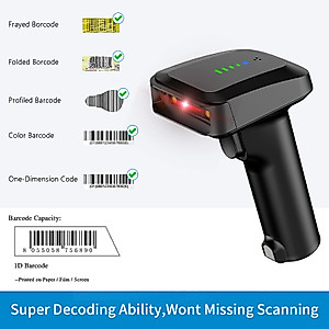Alacrity Bluetooth Barcode Scanner Wireless 1D Laser Barcode Reader with Battery Level Indicator, 3 in 1 Bluetooth & 2.4GHz Wireless & USB Wired Bar Code Scanner