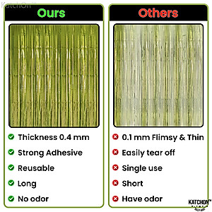 KatchOn, Sage Green Foil Fringe Curtain - 3.2x8 Feet, 2 Pcs | Sage Green Backdrop for Jungle Party Decorations | Sage Green Party Decorations, Wild One Birthday Decorations | Frog Party Decorations