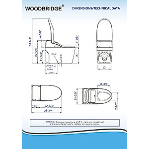 WOODBRIDGE B0960S Auto Flush, Auto Open & Auto Close, 1.28 GPF Single Flush Toilet with Intelligent Smart Bidet Seat and Wireless Remote Control, Chair Height