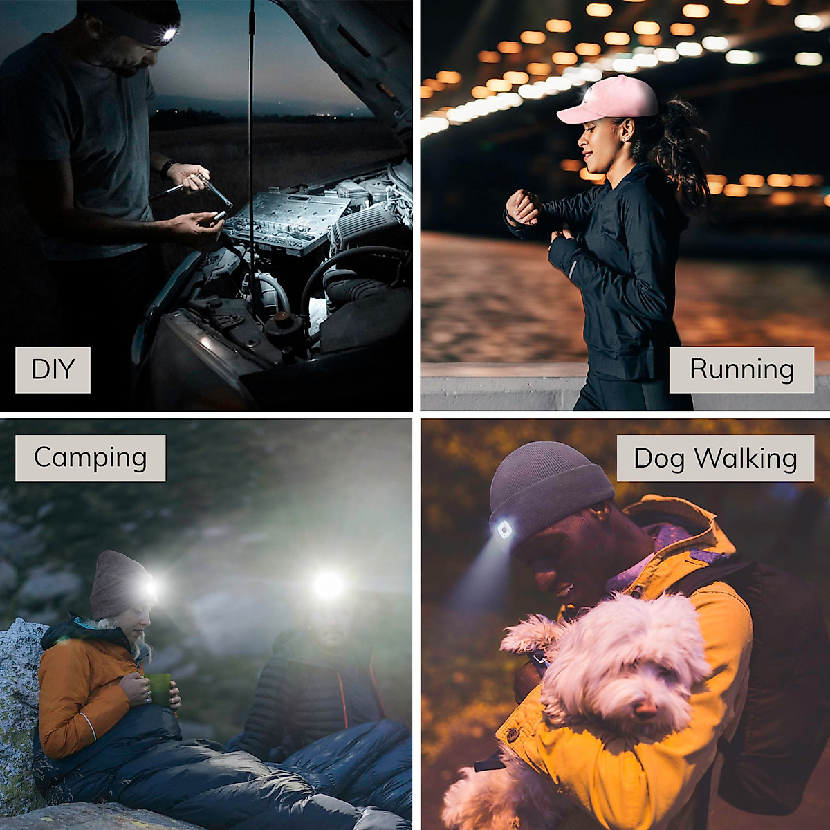 HEAD LIGHTZ Headlightz by Roq Innovation - Beanie with Light, Unisex LED Beanie Hat with Light Built in, Rechargeable, Leopard