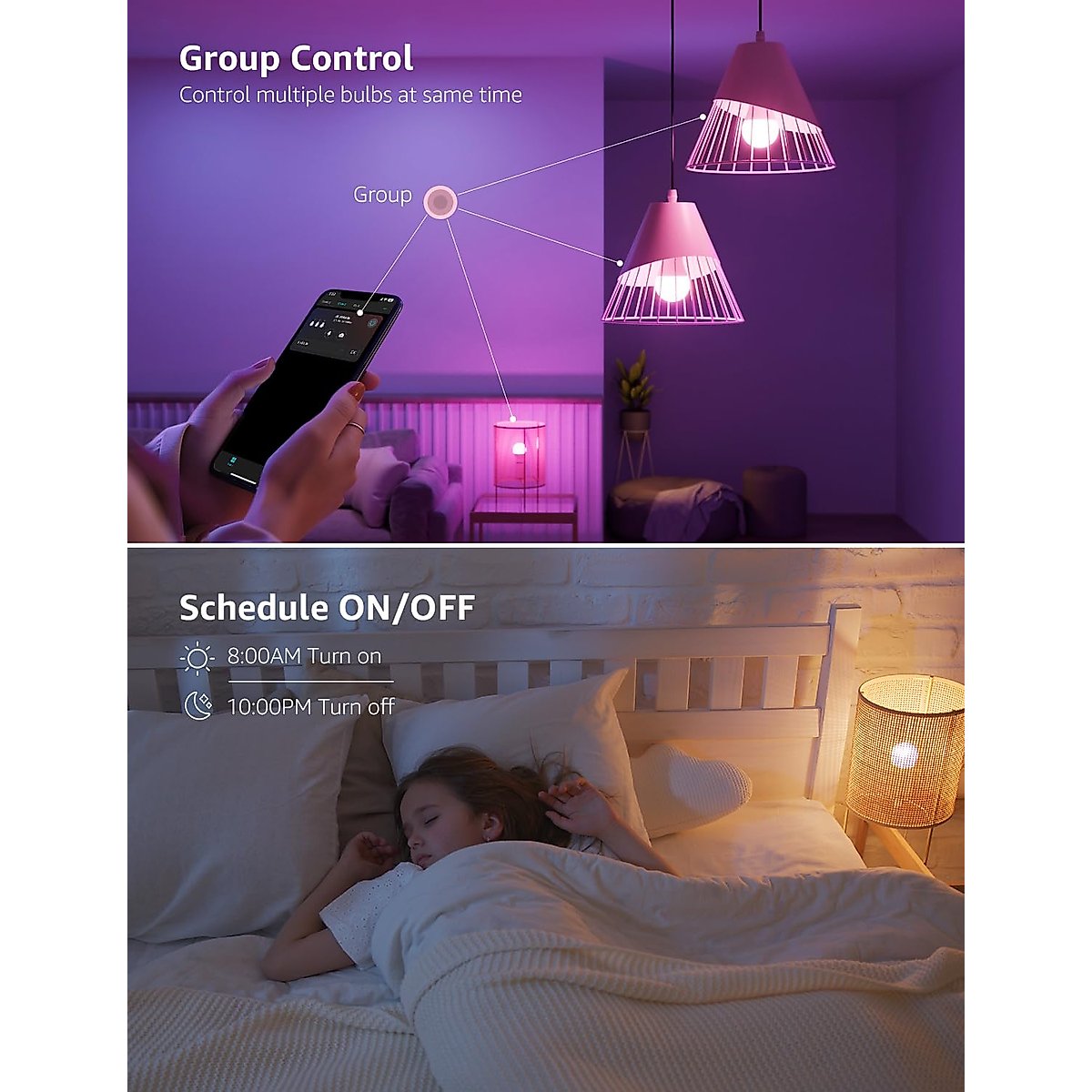 Lepro B1 AI Smart Light Bulbs - WiFi & Bluetooth RGBWW Color Changing LED Bulb Compatible with Alexa & Google Assistant, AI Generated Lighting LLM, AI Voice Control, Music Sync, 2.4GHz Only, 2 Packs