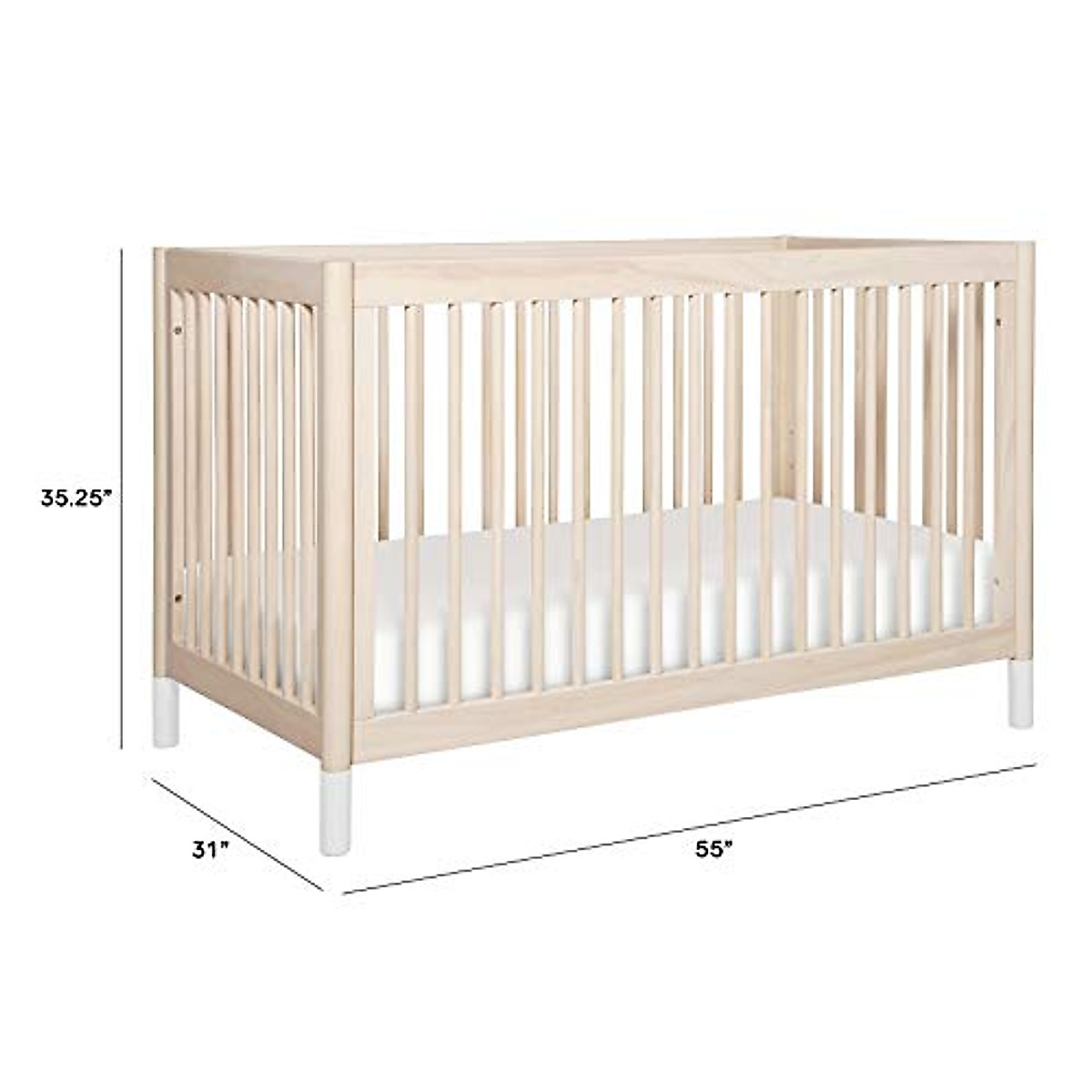 Babyletto Gelato 4-in-1 Convertible Crib with Toddler Bed Conversion in Washed Natural and White, Greenguard Gold Certified