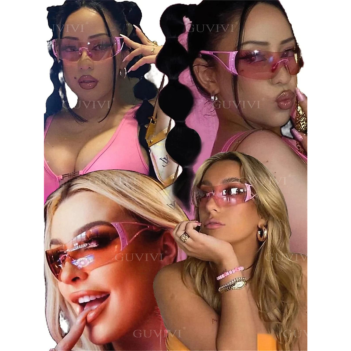 GUVIVI Wrap Around Y2K Sunglasses for Women Men Shield Flat Top Sunglasses Futuristic Frameless Gradient Lens Sun Glasses