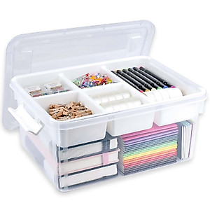 Rinrda 17 QT Clear Plastic Storage Box with Removable Tray,Stackable Containers with Lids,Art Supply Organizers,Craft Bins for Organizing Bead,Playdoh,Coloring Book