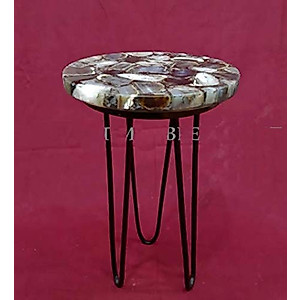 Natural Agate Table, Agate Table With Metal Stand, Round Agate Stone Table, Centerpiece, Agate Side Table 12" Inch