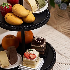 Defined Deco Beaded Black Tiered Tray with 3pcs Tiered Tray Decor for Farmhouse Home Decor, Two Tiered Serving Tray Stand with Decorative Signs and Wooden Plaques for Farmhouse Kitchen Decor