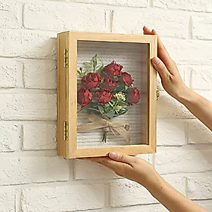 MOHNIC Shadow Box Frame with Changeable Letter Board – 8x10 inch Shadow Box Display Case with Felt Letter Board – Picture Frame, Memory Box for Photos, Artworks, Medals, and More (Natural Wood)