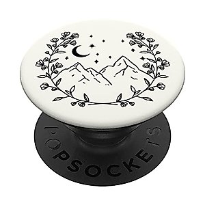 Floral White - Boho Chic Floral Moon Mountain PopSockets Swappable PopGrip