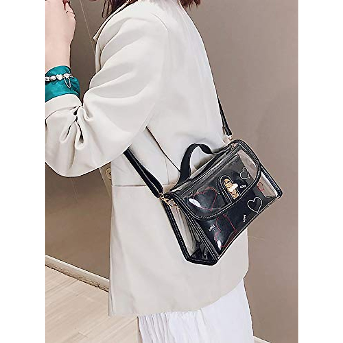 QZUnique Women's Fashion Jelly Color Handbag Candy Color Transparent Tote Bag Crossbody Shoulder Bag Set